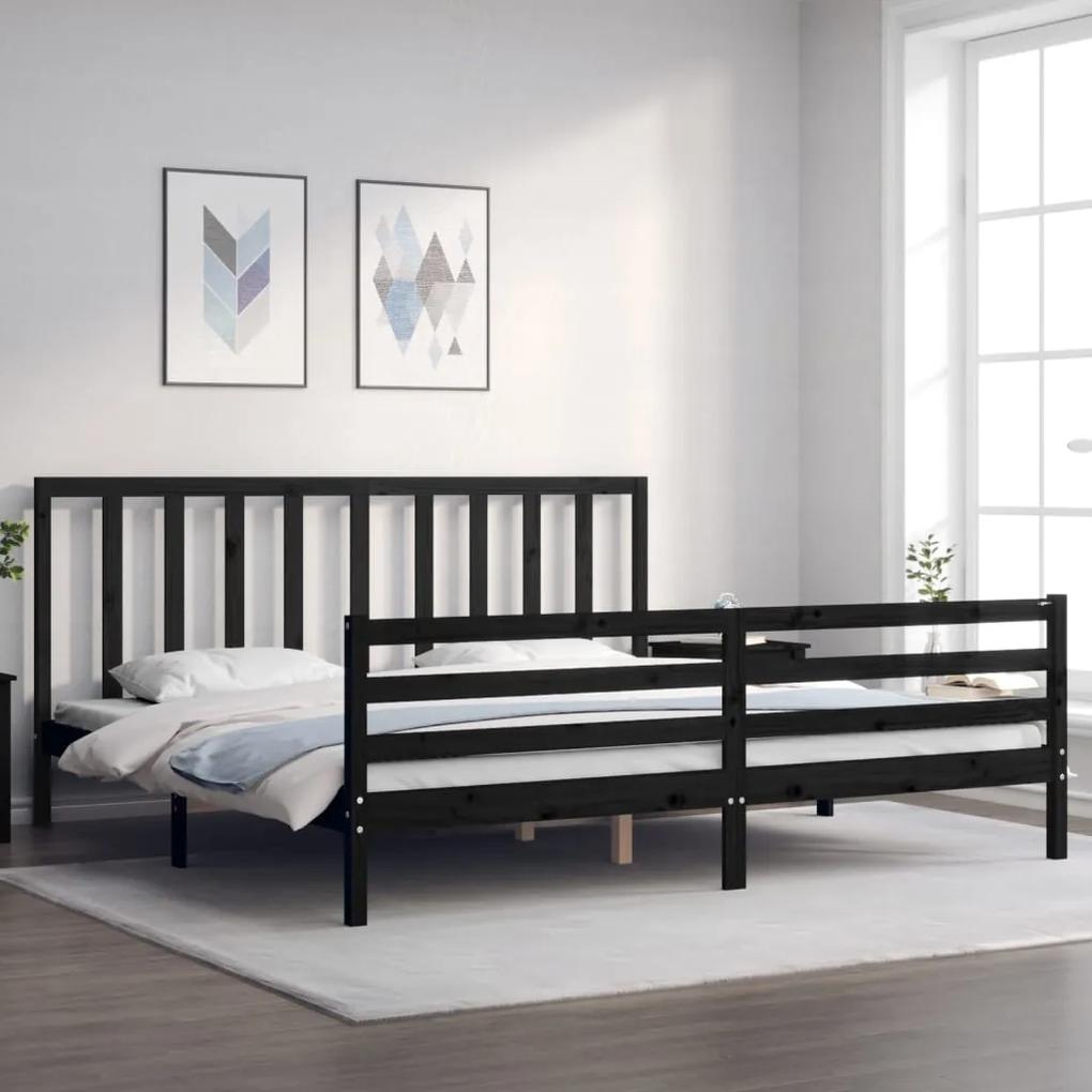 Rám postele s čelem černý 200 x 200 cm masivní dřevo,  3193815