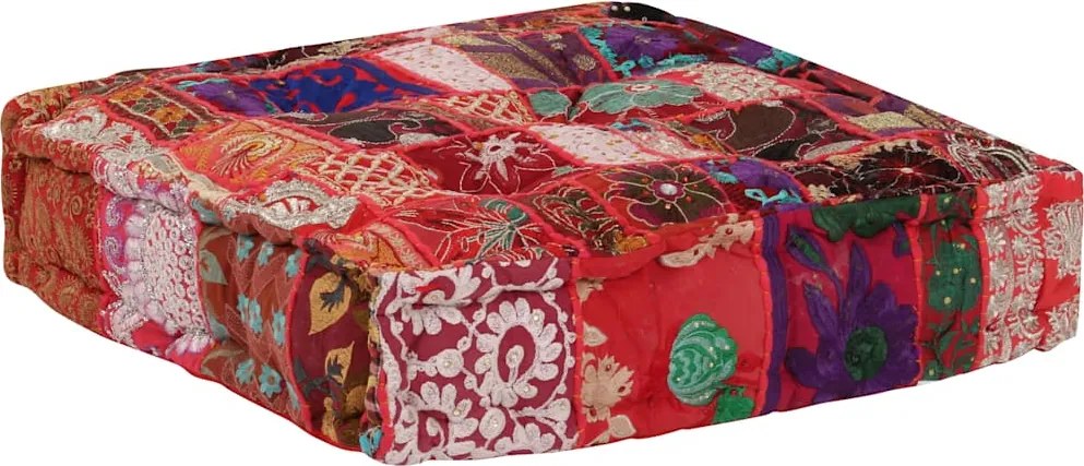 Sedací puf patchwork čtverec ručně vyrobený 50x50x12 cm červený 246575