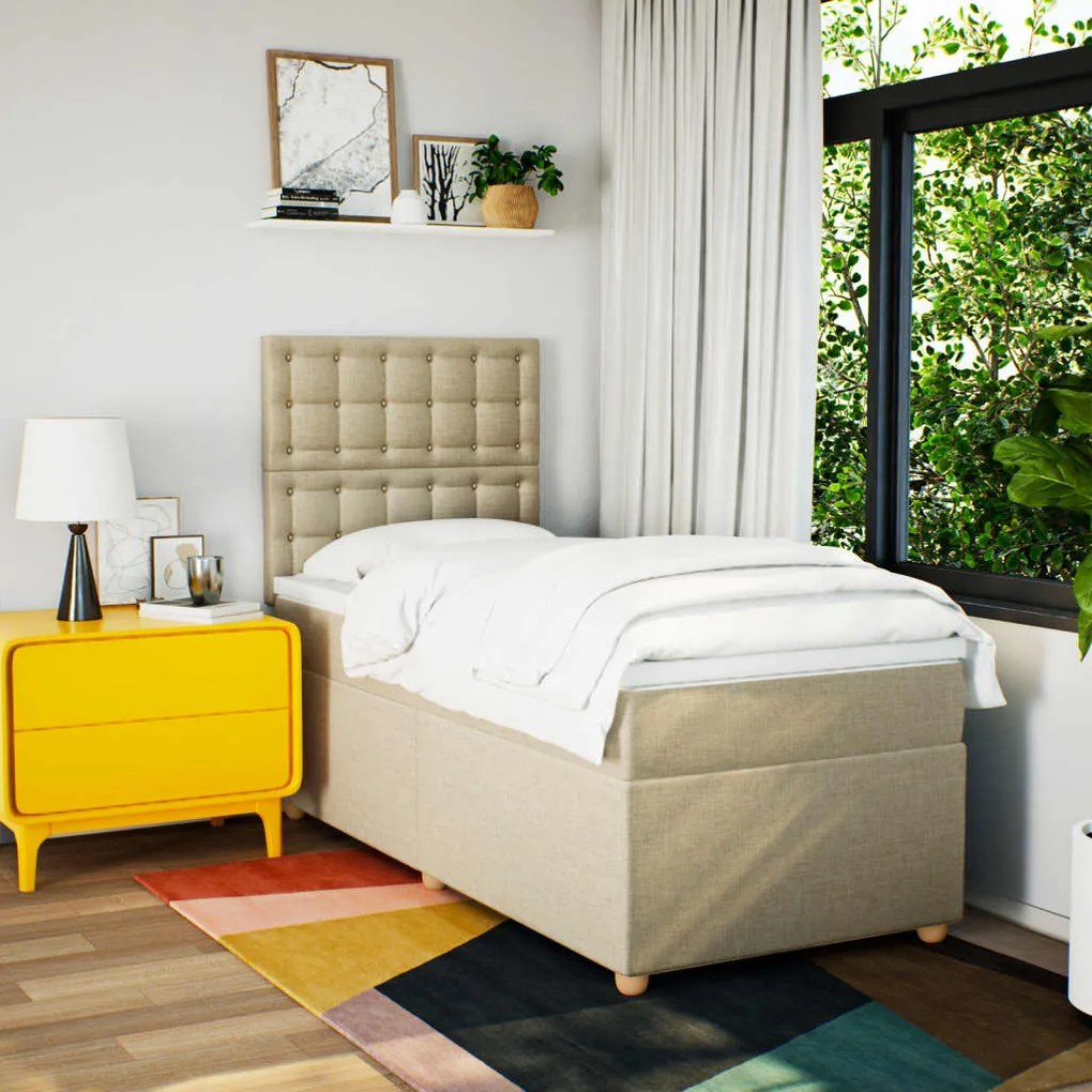 Box spring postel s matrací krémová 90x200 cm textil 3291182