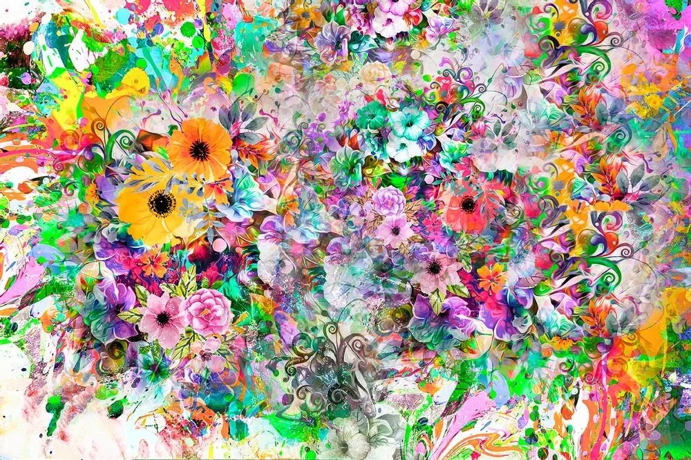 Tapeta pestrobarevné květiny - 225x150 cm