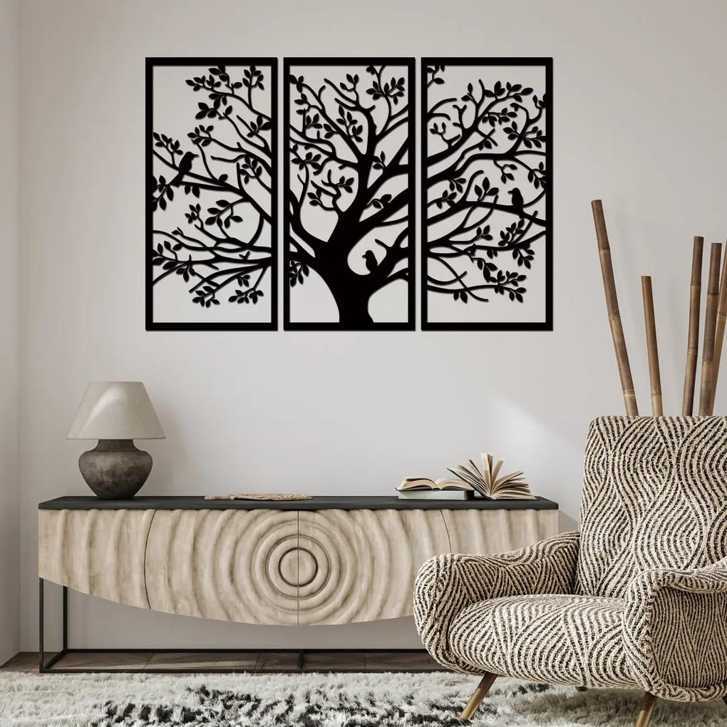 dřevo života 3 dílný dřevěný strom s ptáky Barevný vzor: Horský dub, Rozměry (cm): 120x77
