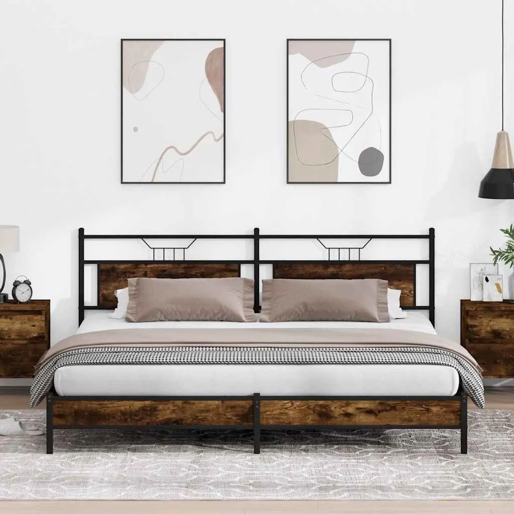 Kovový rám postele bez matrace kouřový dub 193 x 203 cm 3325107