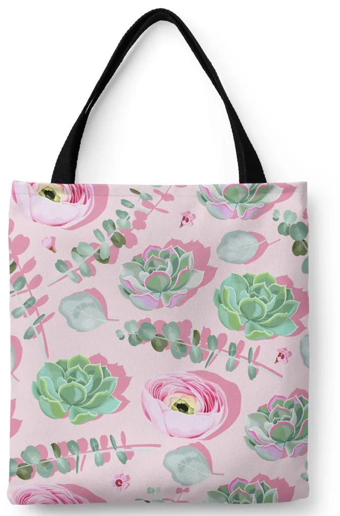 Nákupní taška Živý štuk - grafická kompozice sukulentů v růžových odstínech