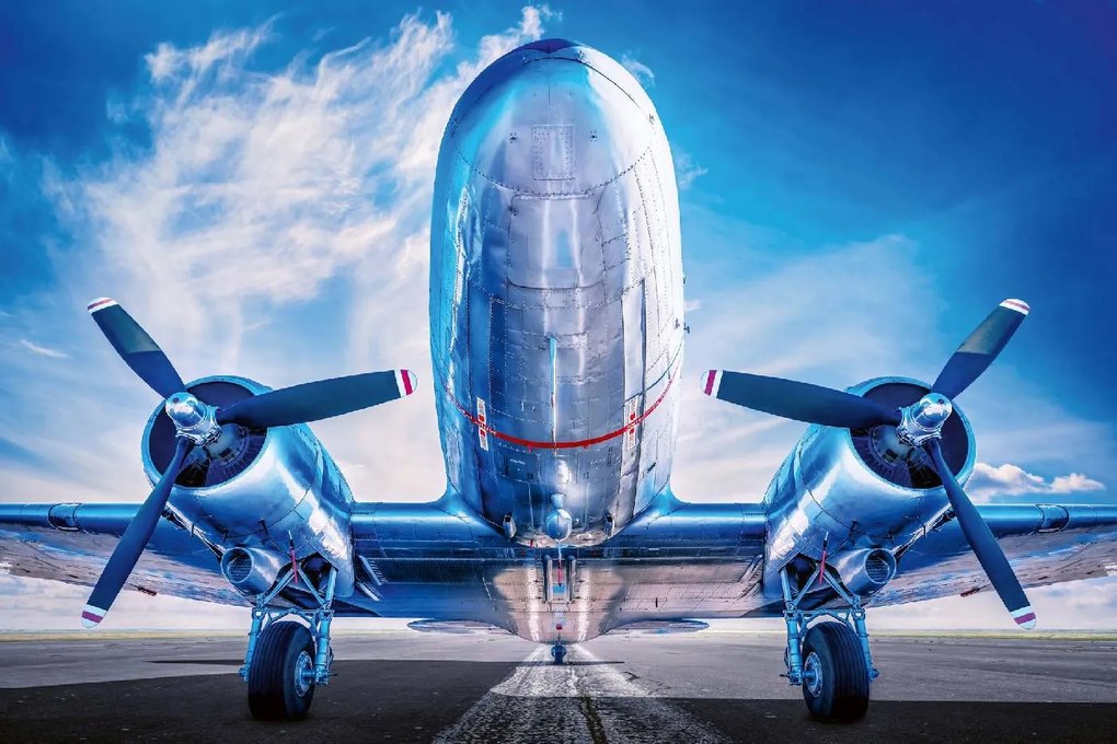 DIMEX | Samolepicí vliesová fototapeta na zeď Historické letadlo MA-5-2834 | 375 x 250 cm | modrá, metalická, šedá