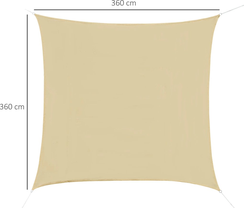 Outsunny Čtvercový Plachtový Stín pro Venkovní Použití z Prodyšného HDPE, UV Ochrana 95%, 360x360 cm