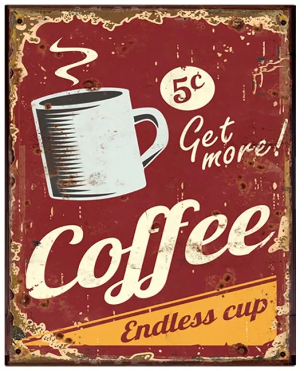 Červená nástěnná kovová cedule Coffee – 25x1x33 cm