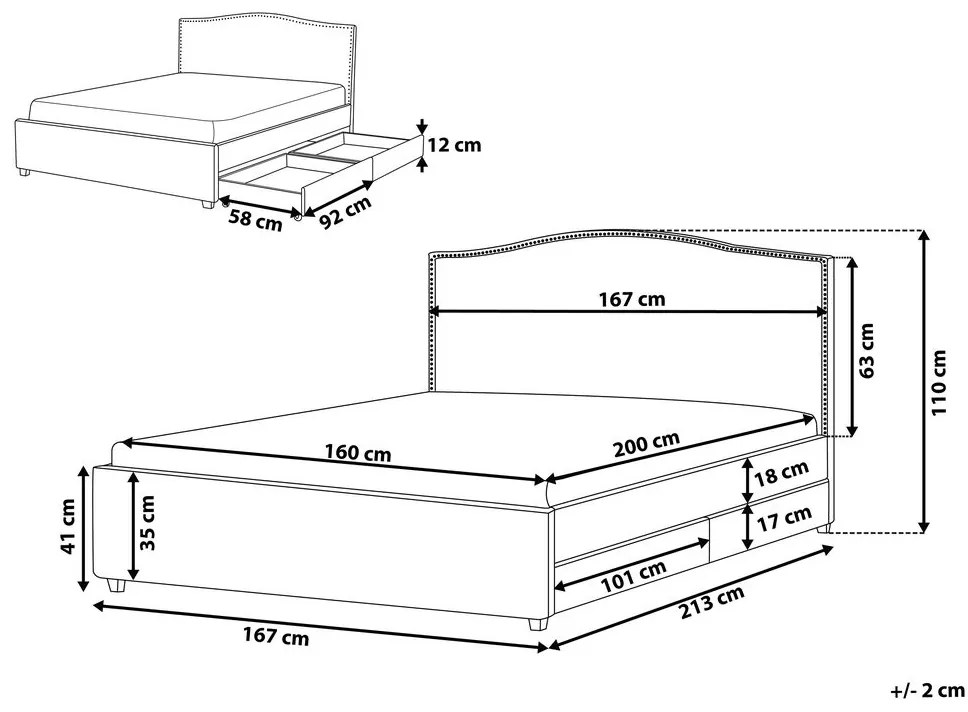 Šedá čalouněná postel 160x200 cm s bílým LED úložným prostorem MONTPELLIER Beliani