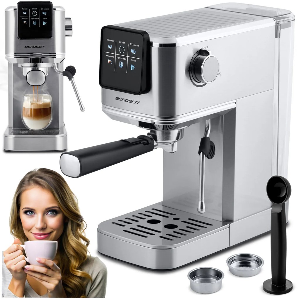 Kávovar pákový 20 bar Berdsen BD-770 stříbrný
