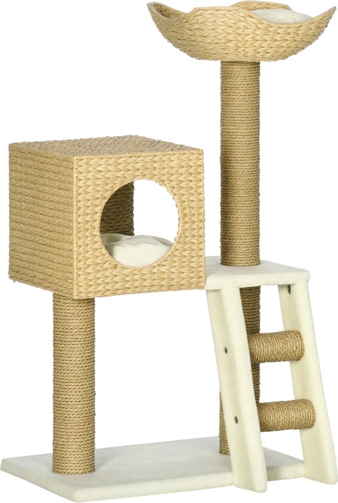 PawHut škrabadlo 100,5 cm s kočičí jeskyní, pelíškem, schody a sisalovými škrabadly, pro kočky do 4,5 kg, Přírodní | Aosom