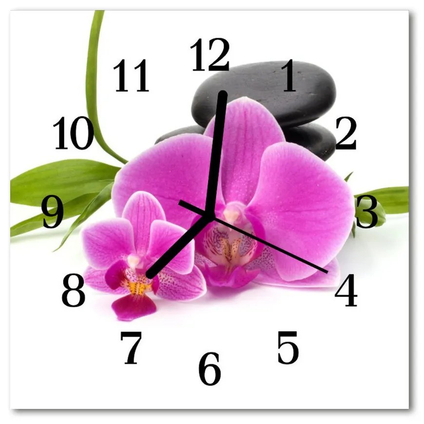Skleněné hodiny čtvercové orchidej 30x30 cm