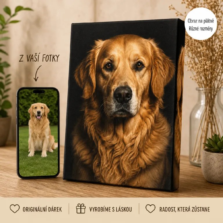 Foto obraz z vlastní fotky na plátno – Studiový portrét mazlíčka z fotky (Black Edition) Rozměry obrazu: 80 x 120 cm