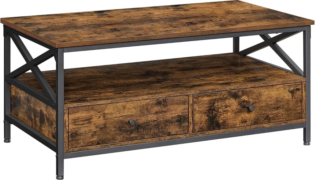 Konferenční stolek, obývací stůl 100×55×45 cm, v rustikální hnědé a černé barvě