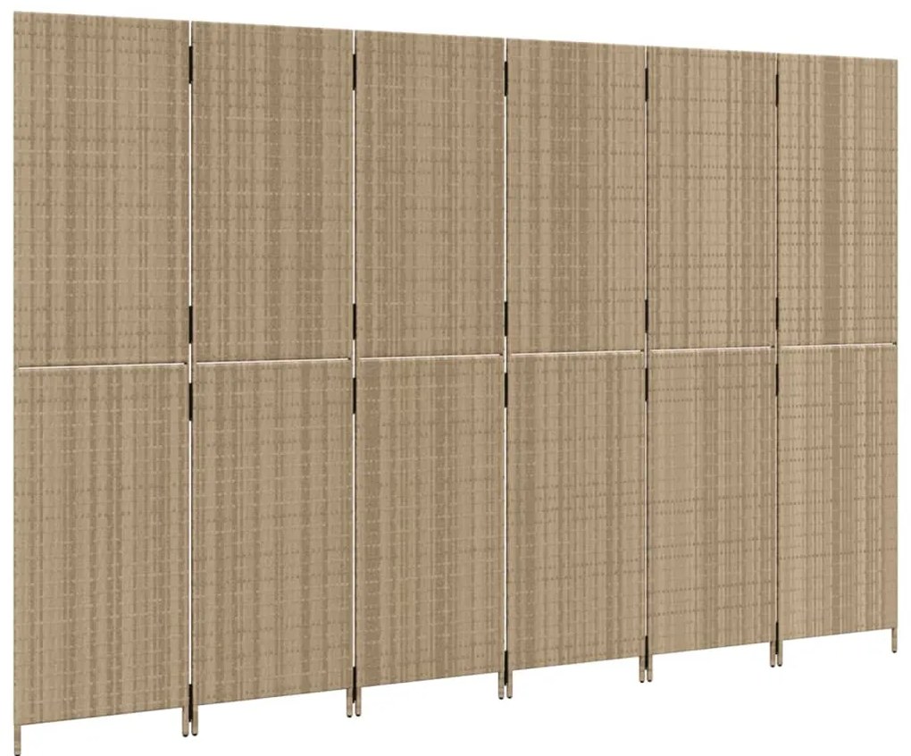 Dělicí stěna 6 panelů béžová polyratan,  365355