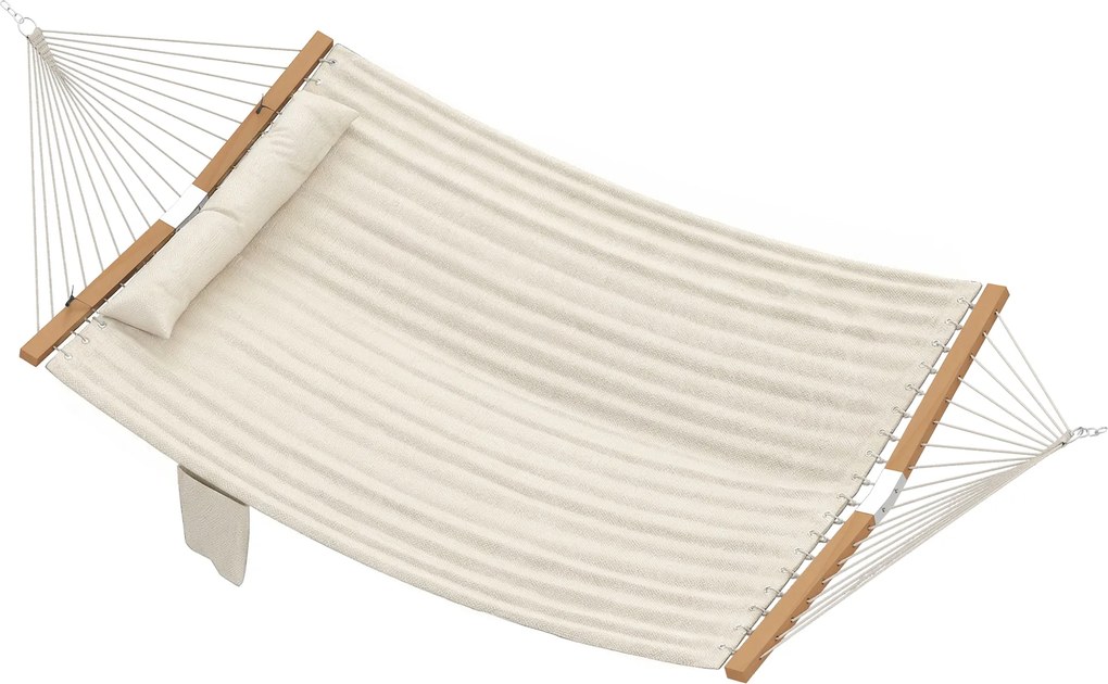 Houpací síť Outdoor 200x140 cm, dvouvrstvá houpací síť s kapsou na zásobník na hlavu, dřevěné tyče do 200 kg