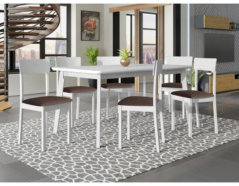 Rozkládací jídelní stůl se 6 židlemi - AL19, Barva dřeva: bílá, Potah: Kronos 7