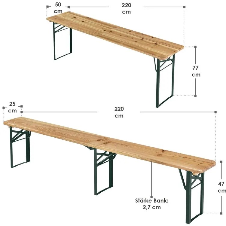 Pivní set 220 cm z jedlového dřeva, skládací, nosnost 250 kg