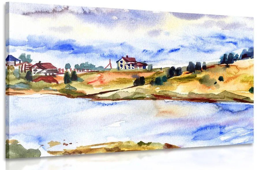 Obraz vesnička u řeky