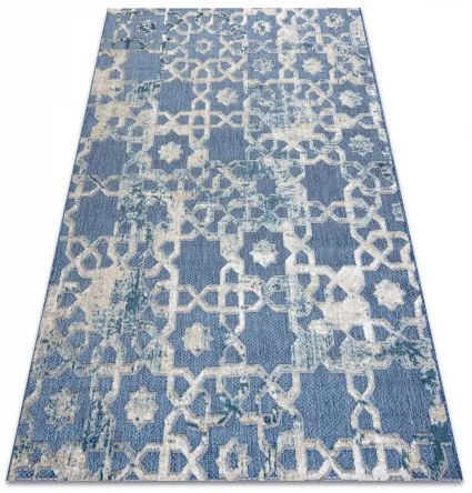 Koberec Strukturální SOLE D3881 Ornament - ploché tkaní modrý / béžový