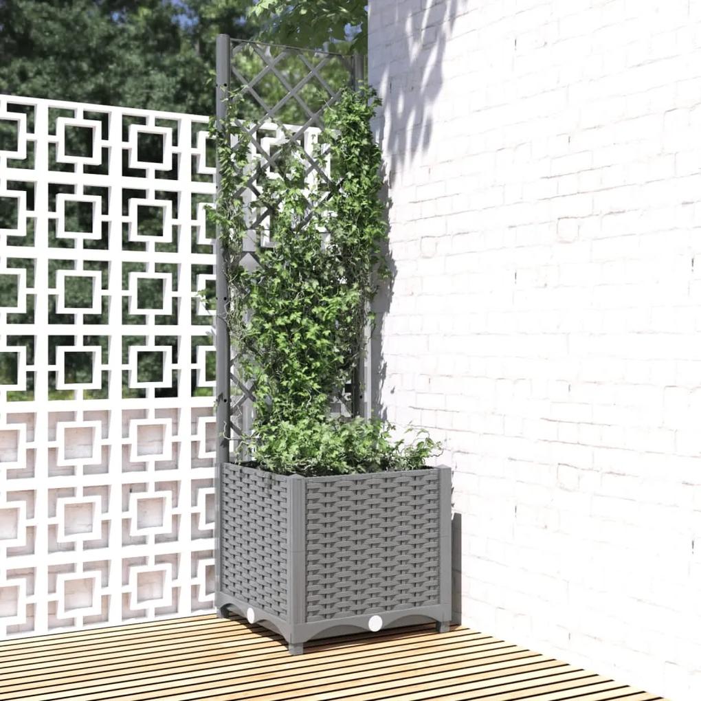 vidaXL Zahradní truhlík s treláží světle šedý 40 x 40 x 136 cm PP