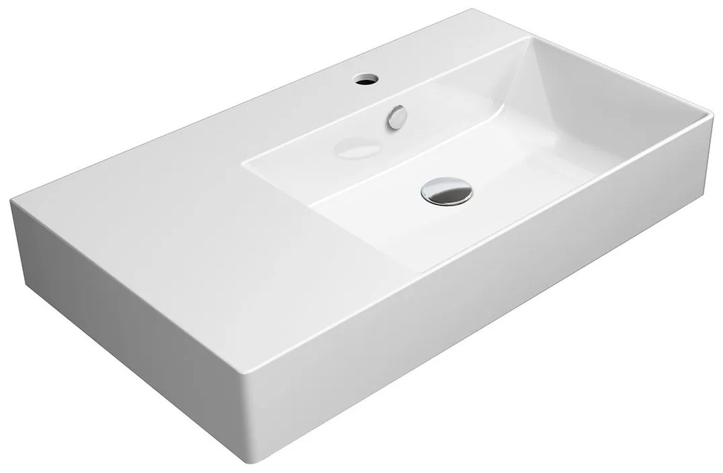 GSI GIS KUBE X keramické umyvadlo 80 x 47 cm s odkládací plochou vlevo s přepadem Extra Glaze bílá 9457111