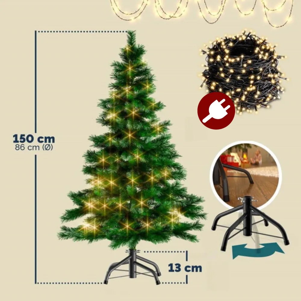 Umělý vánoční stromeček RUDOLPH se světýlky, 150 cm, zelená Casaria