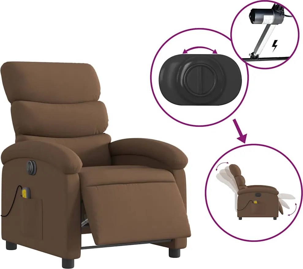Elektrické masážní polohovací křeslo hnědé textil 3203970