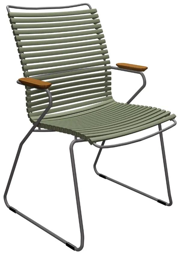 OnaDnes -20% Olivově zelená plastová zahradní židle HOUE Click II. s područkami
