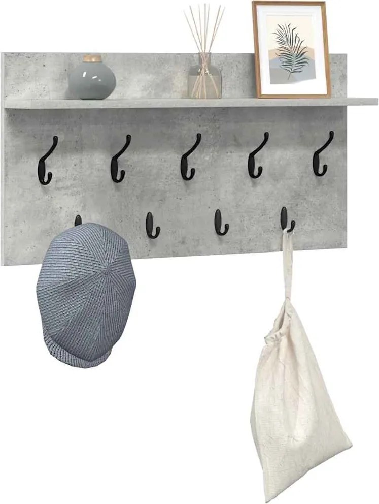 věšák, nástěnný, 1 prkno, háčky, kompozitní dřevo, 40x80x12 cm, beton šedá, Dekorino TK20260018