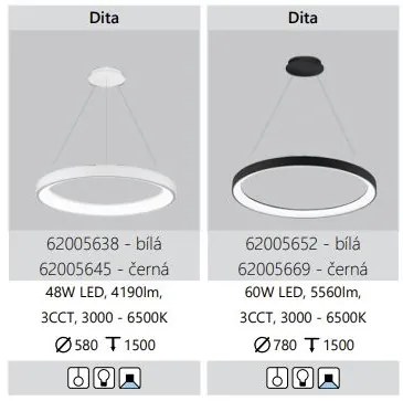 Palnas Závěsné LED svítidlo DITA ø 78 cm, černé Stmívání, řízení: Dálkové ovládání, Dálkový ovladač: Bez dálkového ovladače