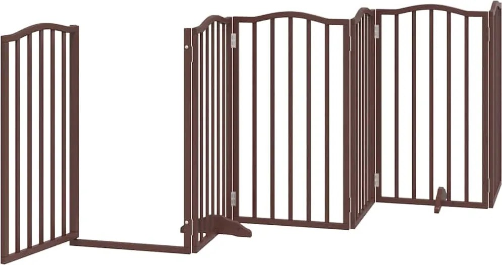Zábrana pro psy s dvířky skládací 9 panelů hnědá 450 cm topol 3155606