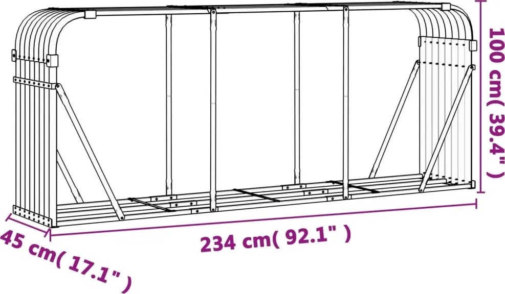 vidaXL Držák na polena 234 x 45 x 100 cm pozinkovaná ocel [364545] Barva: světle šedá