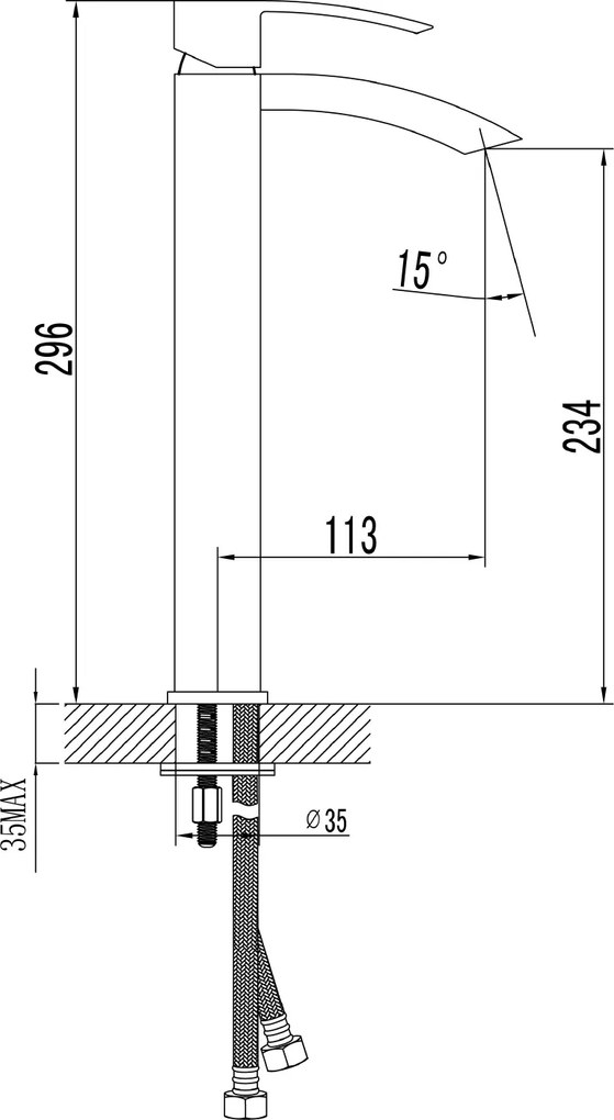 Sapho GINKO 25 1101-04B umyvadlová baterie vysoká bez výpusti černá mat