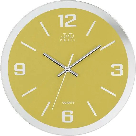 Skleněné žluté nástěnné čitelné hodiny JVD quartz N27033.2