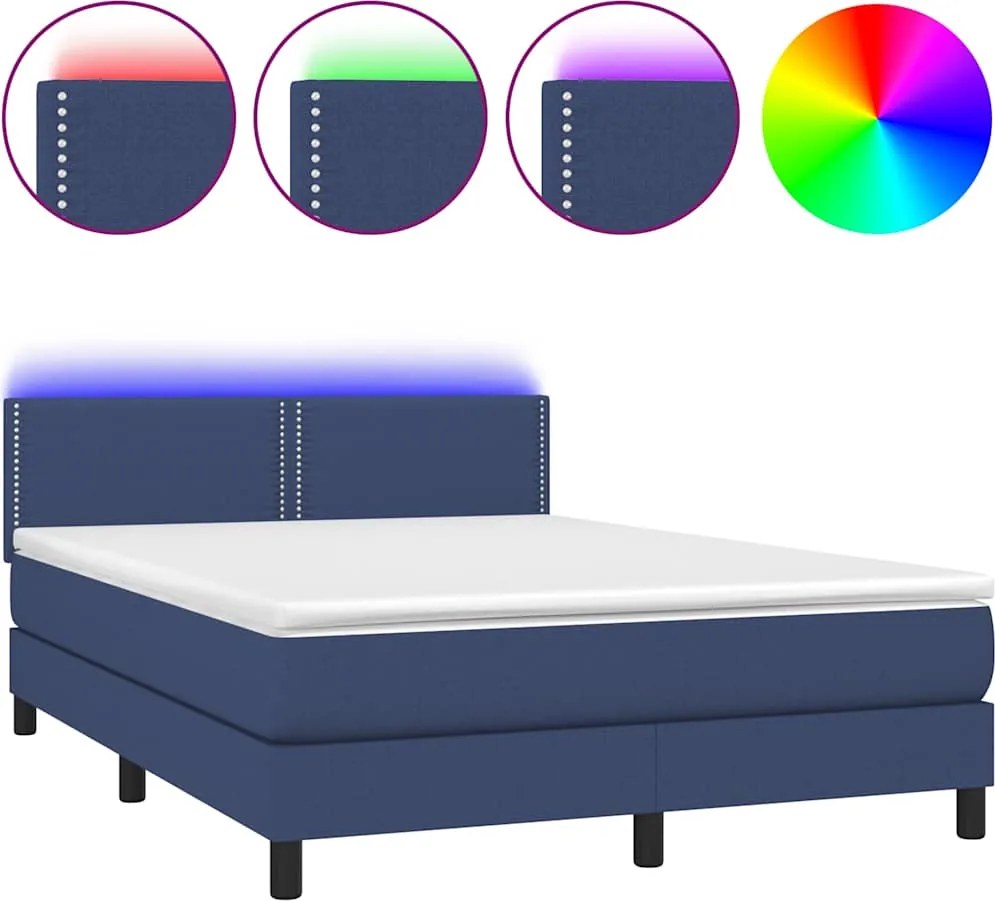 Box spring postel s matrací a LED modrá 140x190 cm textil 3133075