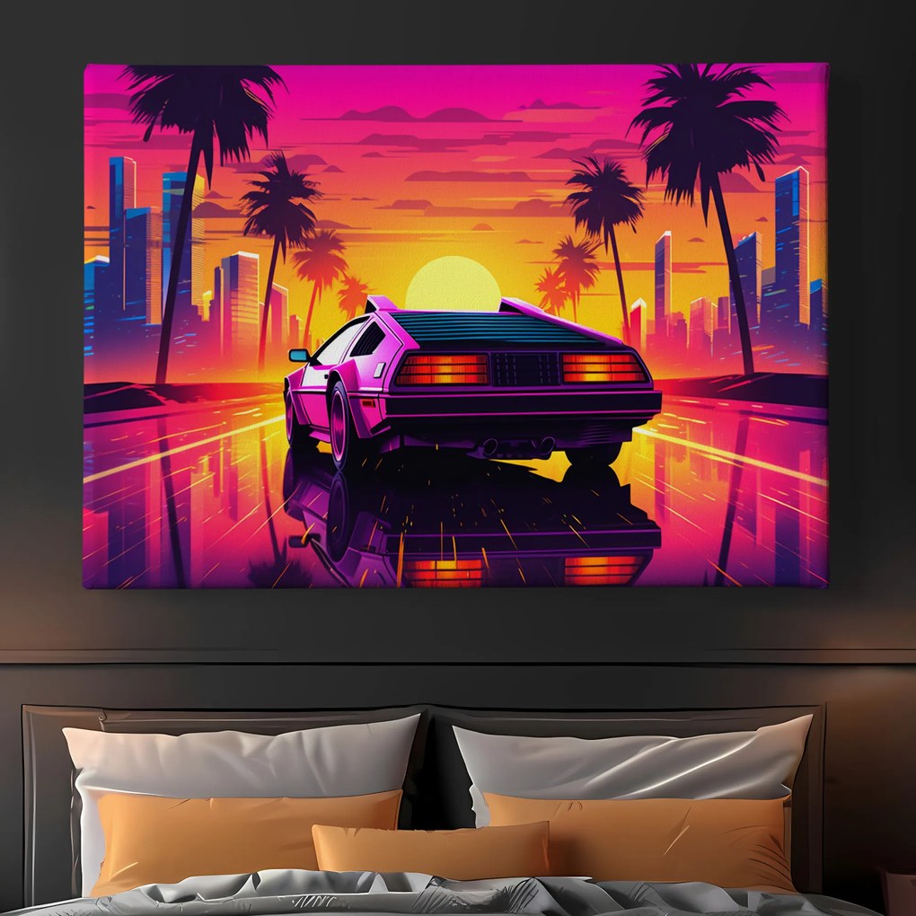 Obraz na plátně - Retrowave auto ve smyku FeelHappy.cz Velikost obrazu: 40 x 30 cm