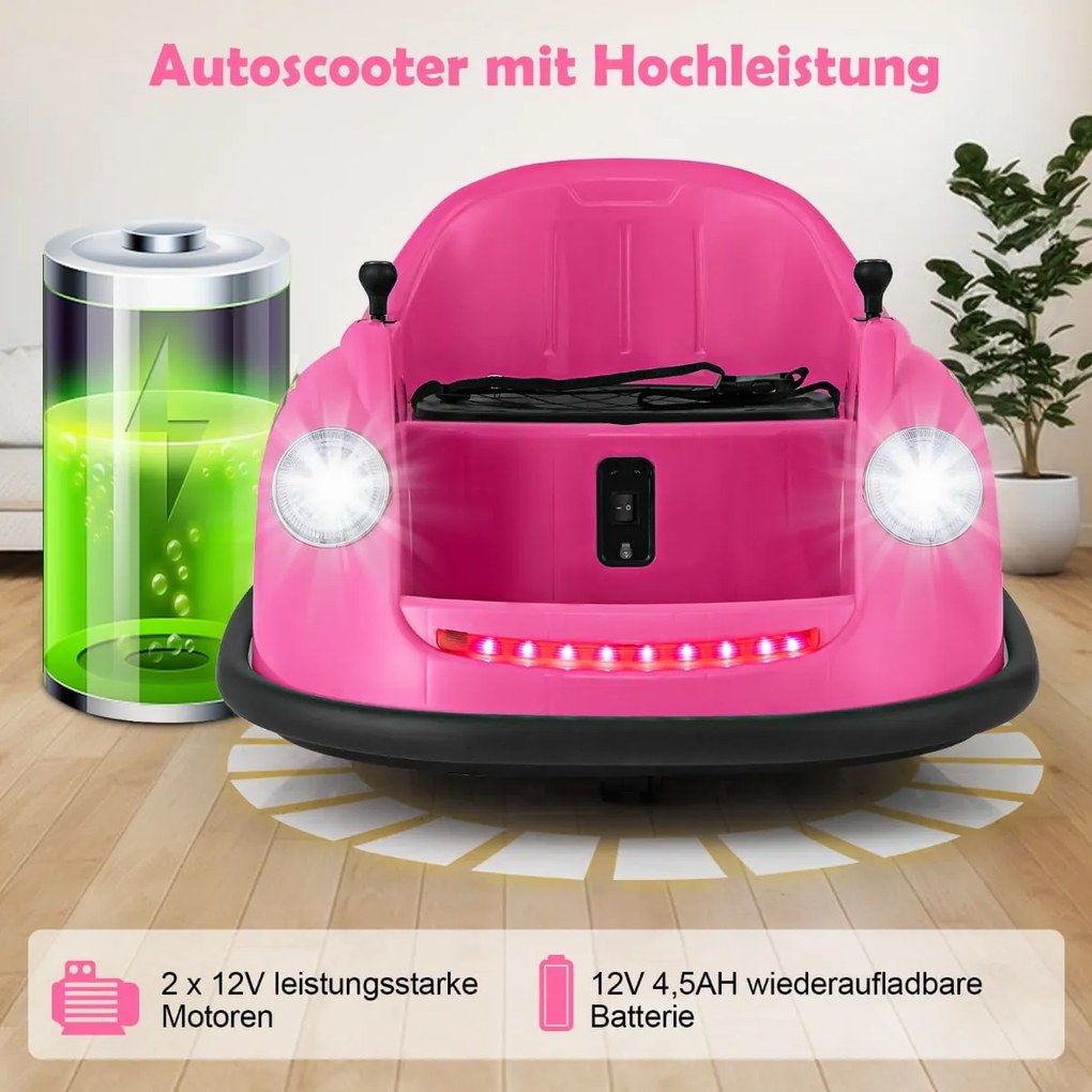 Costway Dětské elektrické autíčko 12 V s ovladačem, LED a hudbou, růžové