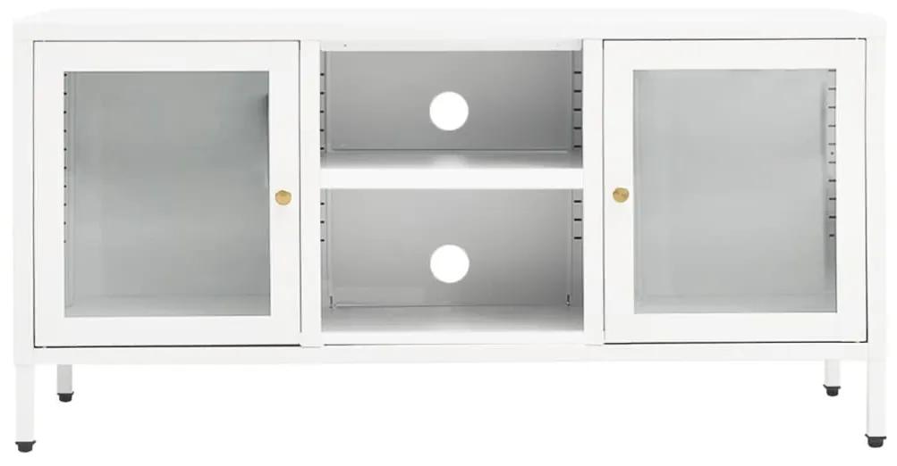 TV stolek Sylane - ocel a sklo - 105 x 35 x 52 cm | bílý