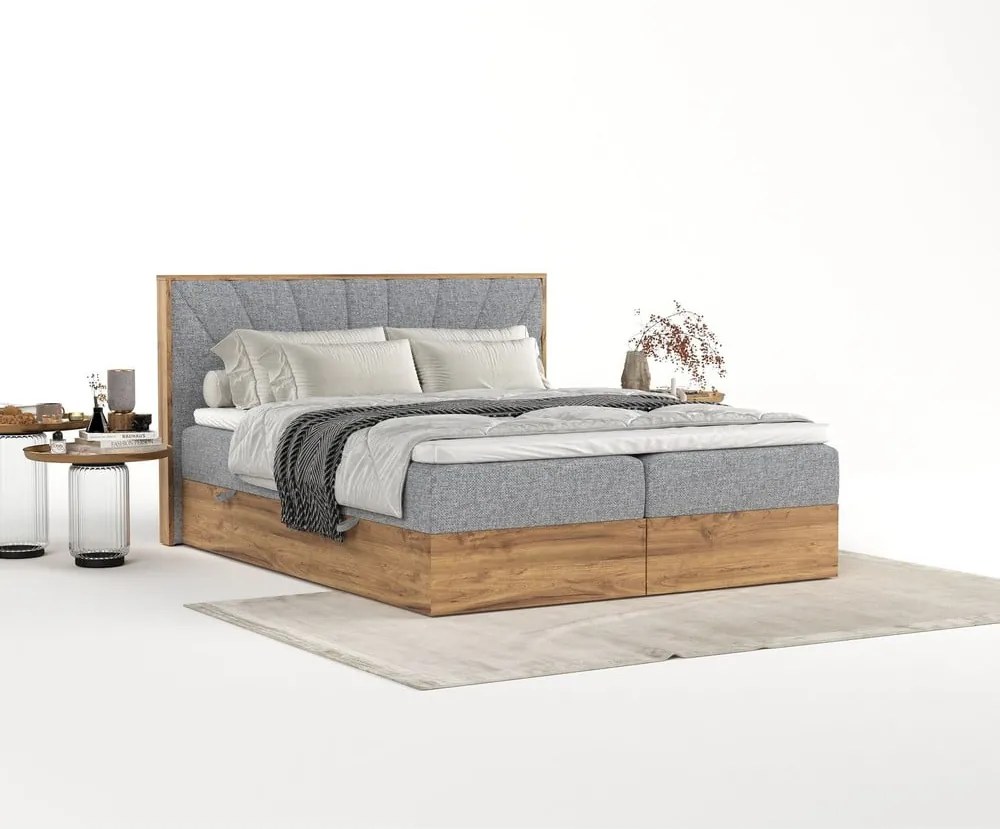 Boxspring postel s úložným prostorem v šedo-přírodní barvě 140x200 cm Asahi – Maison de Rêve