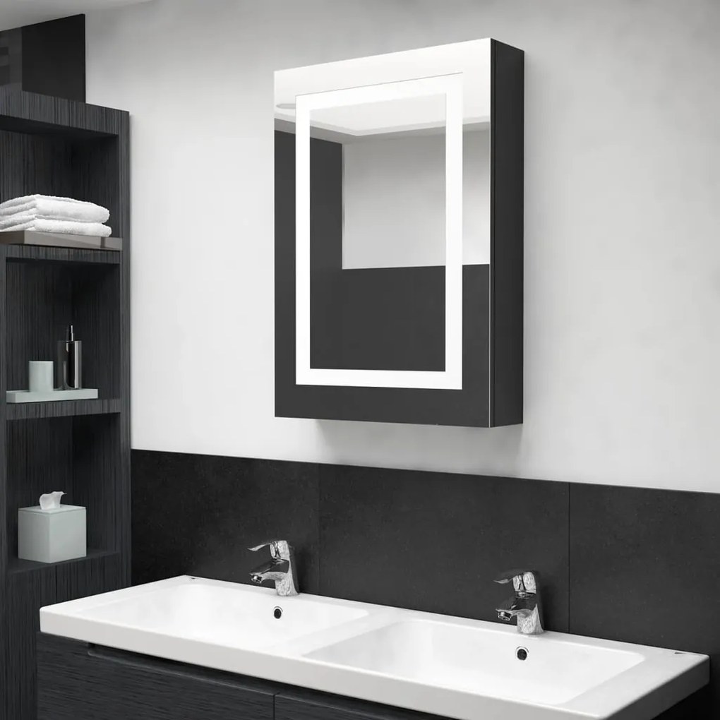 326489 vidaXL LED koupelnová zrcadlová skříňka lesklá černá 50 x 13 x 70 cm