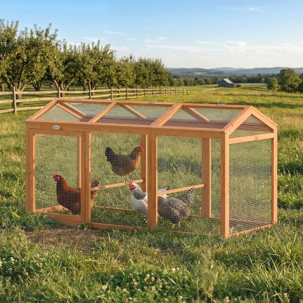 Kurník pro volný chov slepic s bidýlkem Dvojité dveře, ze dřeva a kovu, pro 4 slepice, 156 x 70,5 x 84 cm Oranžová barva