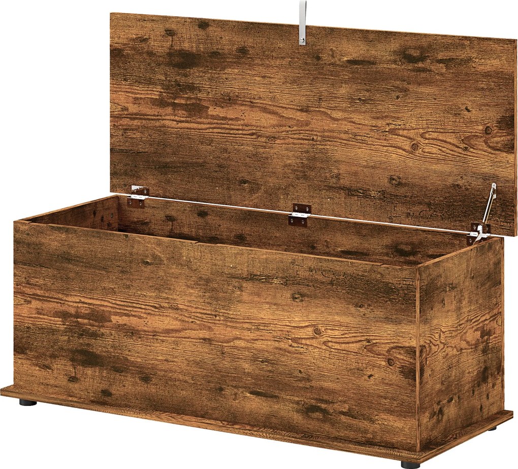 HOMCOM Úložná lavice, Vnitřní box s protišmykovými nohami, Kapacita 120 kg, Dřevěná úložná truhla, pro ložnici a vstup, 100x40x40 cm, Rustikální hnědá
