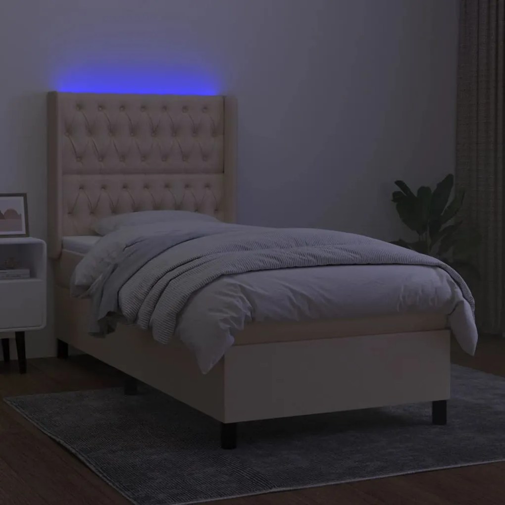 Box spring postel s matrací a LED krémová 90x190 cm textil 3138522