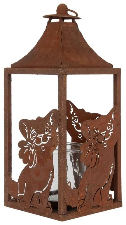 Hnědá kovová lampa s reliéfem kočičky – 15x15x37 cm