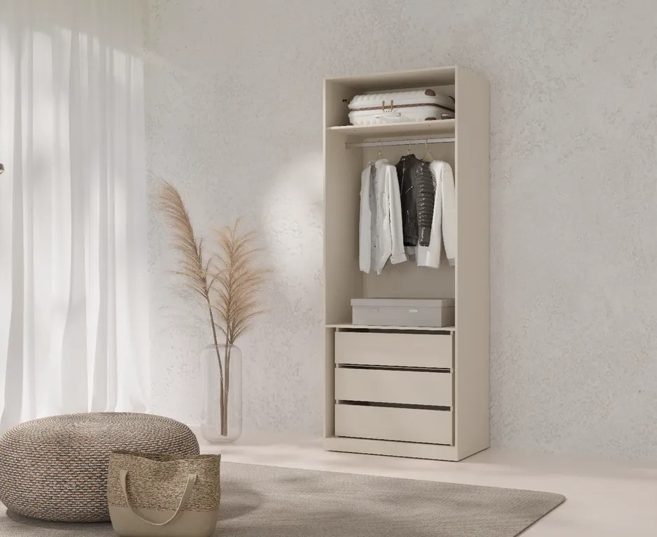 Jurek Šatní skříň/regál SORENO 58 L/P Kombinace barev: Makadamia/Makadamia