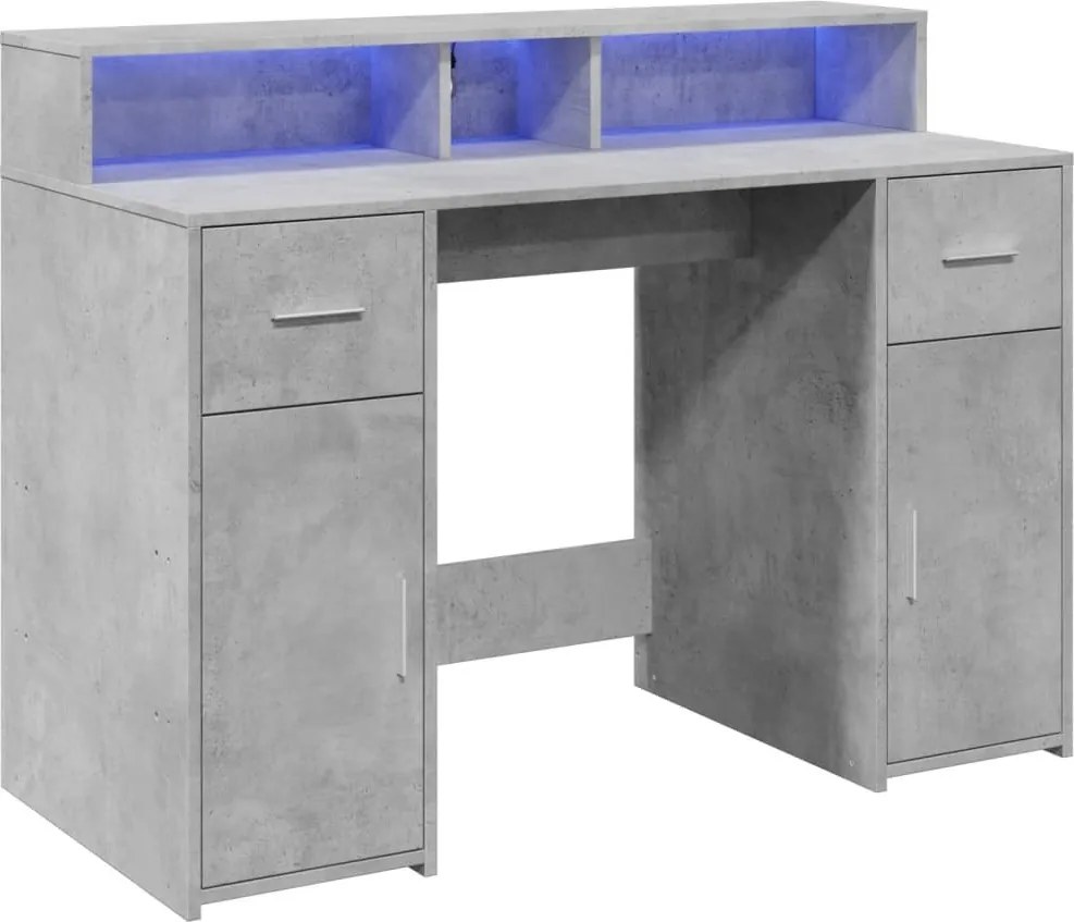 vidaXL Psací stůl s LED světly 120 x 55 x 91 cm kompozitní dřevo [3309418] Barva: Bílá