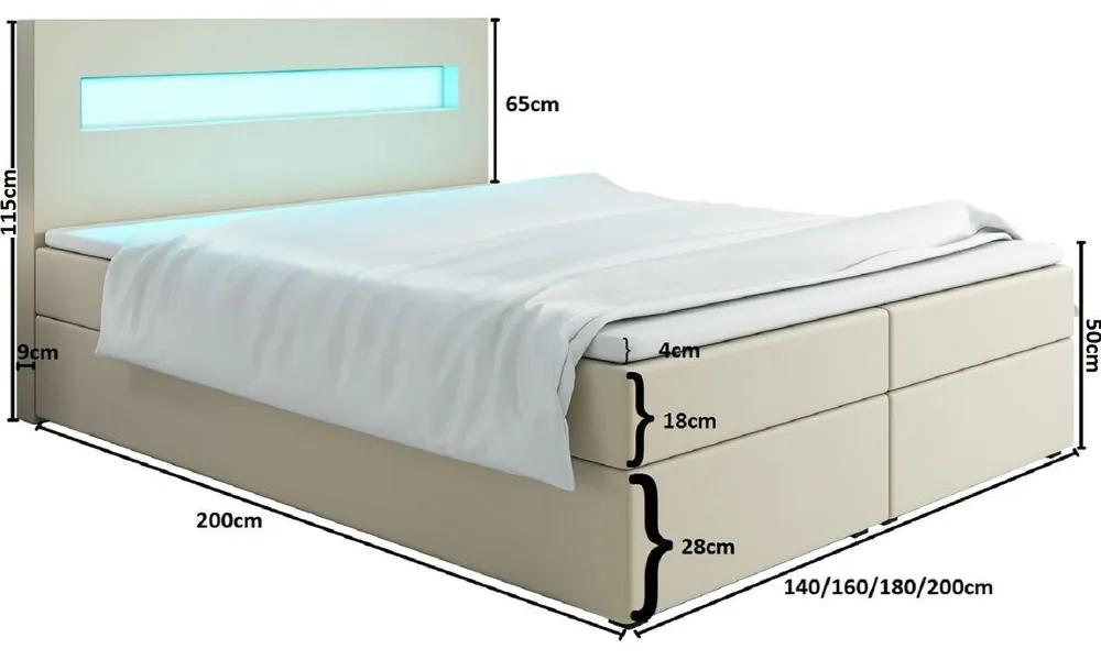 Čalouněná postel s osvětlením LILLIANA 3 - 180x200, černá eko kůže