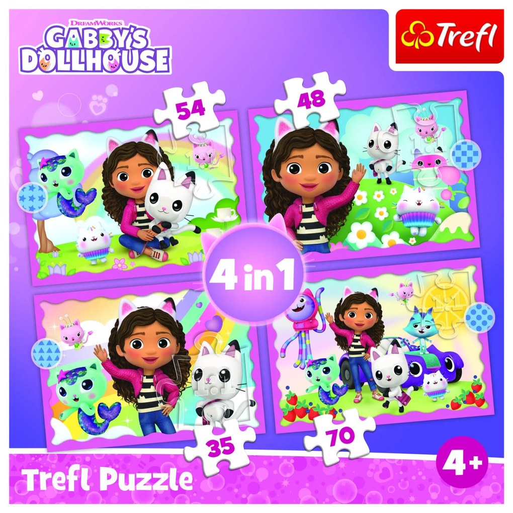 Trefl Puzzle 4v1 Gabbyina dobrodružství/Gabby´s Dollhouse  28,5x20,5cm v krabici 28x28x6cm