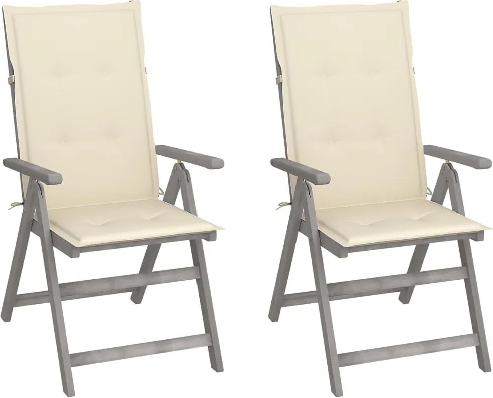 vidaXL Zahradní polohovací židle s poduškami 2 ks masivní akácie [3064712] Barva: krémová