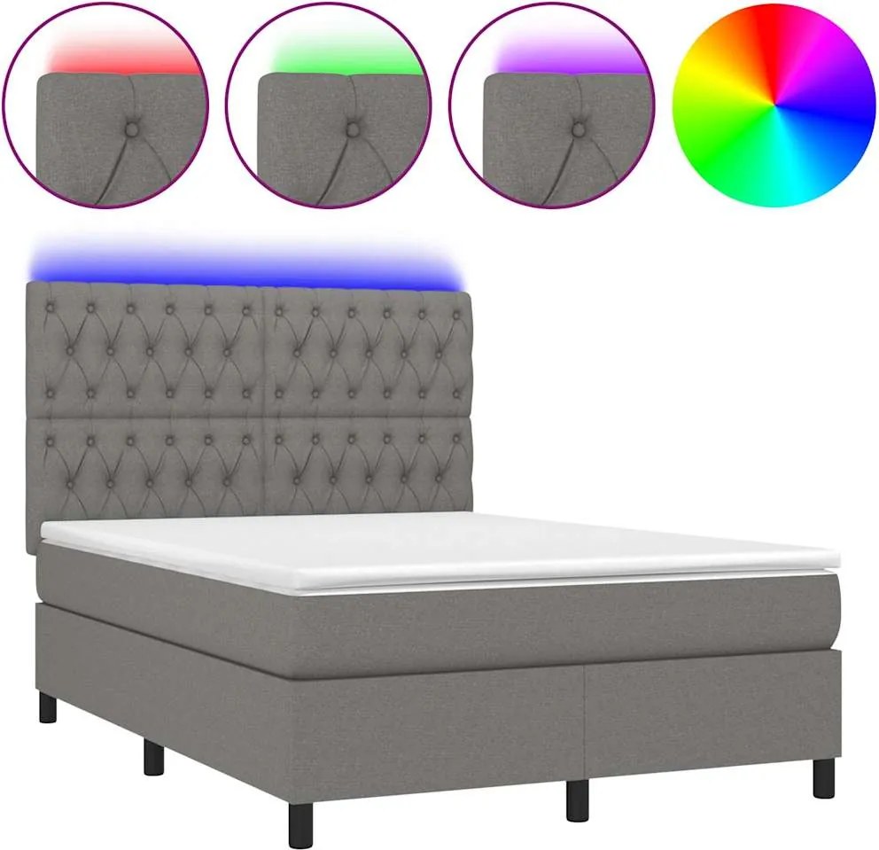 Box spring postel s matrací a LED tmavě šedá 140x200 cm textil 3135118