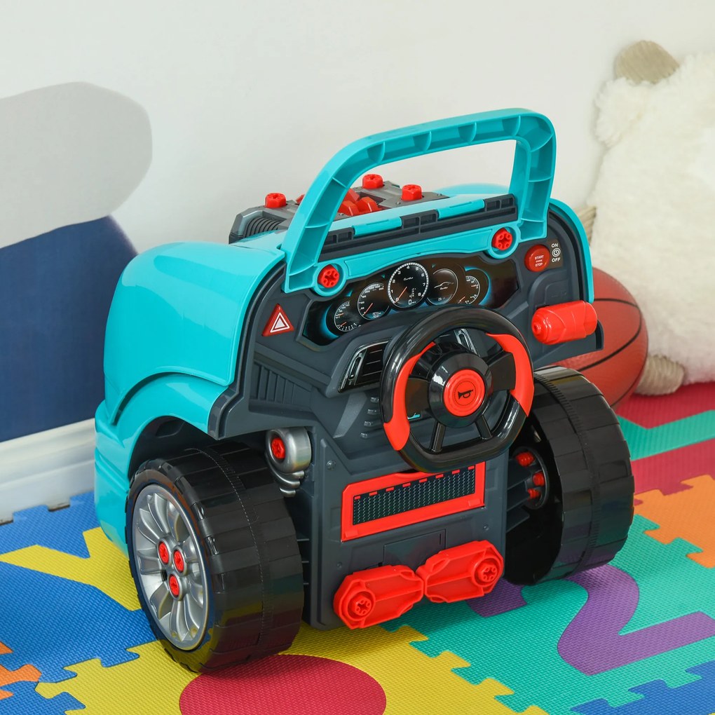 HOMCOM nákladní auto mechanik 2 v 1 dětská kutilská sada mechanická napodobenina mnohé příslušenství celkem 61 dílů modrá